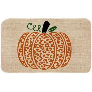 anydesign pumpkin doormat fall front door mat with anti-slip rubber back orange leopard print pumpkin floor mat rug for thanksgiving autumn harvest farmhouse kitchen bedroom, 17 x 29 inch