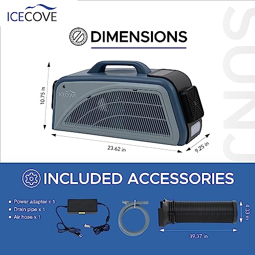 IceCove Portable Air Conditioner 2500BTU Fast Cooling Car AC Unit, 250W Low Power Consumption, 25.5VDC, 2 Fan Speed, 3 Light Mode for Outdoor Tent Camping/RVs or Home Use (Battery Not Included), Blue