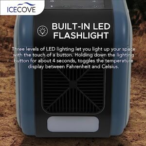 IceCove Portable Air Conditioner 2500BTU Fast Cooling Car AC Unit, 250W Low Power Consumption, 25.5VDC, 2 Fan Speed, 3 Light Mode for Outdoor Tent Camping/RVs or Home Use (Battery Not Included), Blue