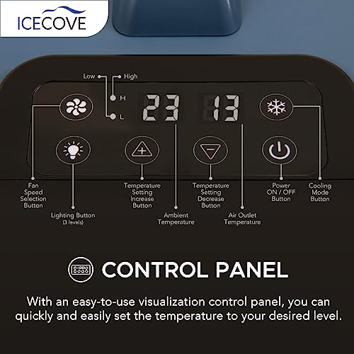 IceCove Portable Air Conditioner 2500BTU Fast Cooling Car AC Unit, 250W Low Power Consumption, 25.5VDC, 2 Fan Speed, 3 Light Mode for Outdoor Tent Camping/RVs or Home Use (Battery Not Included), Blue