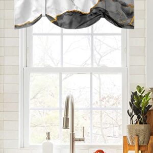 Tie Up Curtain Valance for Kitchen,Marble Black Gray White Color Contrast Gold Edge Window Valances Adjustable Tie-up Shade Valance,Modern Abstract Rod Pocket Short Curtains for Bathroom 42x12in