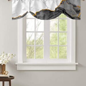 Tie Up Curtain Valance for Kitchen,Marble Black Gray White Color Contrast Gold Edge Window Valances Adjustable Tie-up Shade Valance,Modern Abstract Rod Pocket Short Curtains for Bathroom 42x12in