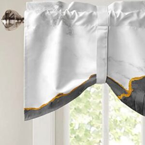 Tie Up Curtain Valance for Kitchen,Marble Black Gray White Color Contrast Gold Edge Window Valances Adjustable Tie-up Shade Valance,Modern Abstract Rod Pocket Short Curtains for Bathroom 42x12in