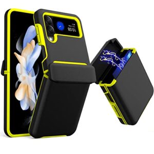 galaxy z flip 4 case wallet with hinge protection [ card slot ] samsung galaxy z flip 4 5g case with card holder shockproof protective tpu silicone phone cover (black-green)