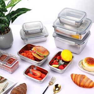 Nuanchu 10 Pcs Stainless Steel Food Storage Containers with Lids Metal Meal Prep Containers Rectangular Bento Lunch Box Set Leak Proof Airtight for Adults Dishwasher Microwave Refrigerator (Dark Gray)