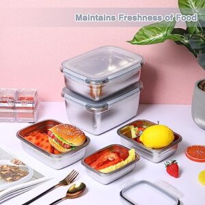 Nuanchu 10 Pcs Stainless Steel Food Storage Containers with Lids Metal Meal Prep Containers Rectangular Bento Lunch Box Set Leak Proof Airtight for Adults Dishwasher Microwave Refrigerator (Dark Gray)