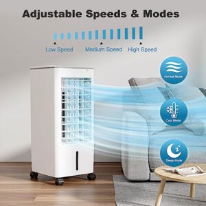 Portable Air Conditioner 3-IN-1 Evaporative Air Cooler, Adjustable Normal/Sleep/Cool Modes, 3 Speeds, 20Ft Remote Control & LED Panel, 12 Hour Timer, 100 Degree Oscillation, 5 Ice Packs