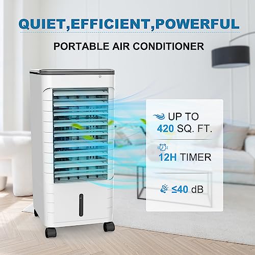 Portable Air Conditioner 3-IN-1 Evaporative Air Cooler, Adjustable Normal/Sleep/Cool Modes, 3 Speeds, 20Ft Remote Control & LED Panel, 12 Hour Timer, 100 Degree Oscillation, 5 Ice Packs