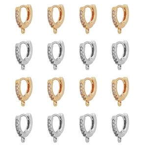 dicosmetic 16pcs 2 colors zirconia huggie hoop earring round open loop earring hoop earring with loop leverback earring french hook brass earring hooks for earring jewelry making