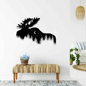 Moose Metal Wall Art, Moose Decor, Deer Metal Wall Decoration, Housewarming Gift, Home Decor, Wildlife Lovers Gift, Deer Wall Hanging (BLACK, 25" W x 17" H)