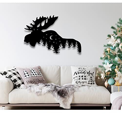 Moose Metal Wall Art, Moose Decor, Deer Metal Wall Decoration, Housewarming Gift, Home Decor, Wildlife Lovers Gift, Deer Wall Hanging (BLACK, 25" W x 17" H)