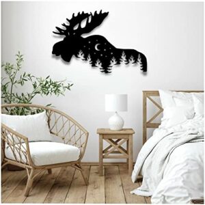 Moose Metal Wall Art, Moose Decor, Deer Metal Wall Decoration, Housewarming Gift, Home Decor, Wildlife Lovers Gift, Deer Wall Hanging (BLACK, 25" W x 17" H)