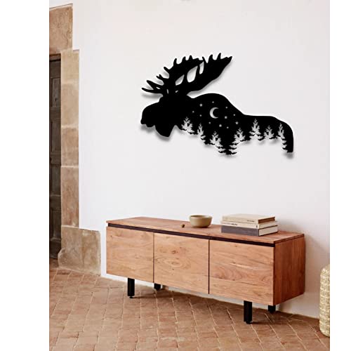 Moose Metal Wall Art, Moose Decor, Deer Metal Wall Decoration, Housewarming Gift, Home Decor, Wildlife Lovers Gift, Deer Wall Hanging (BLACK, 25" W x 17" H)