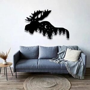 Moose Metal Wall Art, Moose Decor, Deer Metal Wall Decoration, Housewarming Gift, Home Decor, Wildlife Lovers Gift, Deer Wall Hanging (BLACK, 25" W x 17" H)