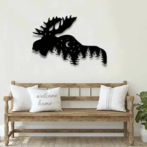 Moose Metal Wall Art, Moose Decor, Deer Metal Wall Decoration, Housewarming Gift, Home Decor, Wildlife Lovers Gift, Deer Wall Hanging (BLACK, 25" W x 17" H)