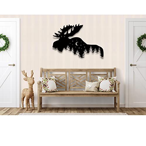 Moose Metal Wall Art, Moose Decor, Deer Metal Wall Decoration, Housewarming Gift, Home Decor, Wildlife Lovers Gift, Deer Wall Hanging (BLACK, 25" W x 17" H)