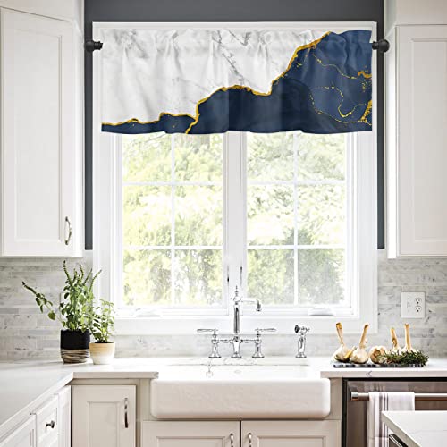 COLCE Valances for Windows Wild Marble Pattern Gold Navy White Ombre Curtain Valance for Kitchen Basement Window Curtain Decorative Rod Pocket Short Winow Valance Curtains 54" W x 18" L