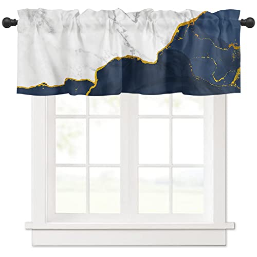 COLCE Valances for Windows Wild Marble Pattern Gold Navy White Ombre Curtain Valance for Kitchen Basement Window Curtain Decorative Rod Pocket Short Winow Valance Curtains 60" W x 18" L