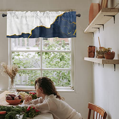 COLCE Valances for Windows Wild Marble Pattern Gold Navy White Ombre Curtain Valance for Kitchen Basement Window Curtain Decorative Rod Pocket Short Winow Valance Curtains 60" W x 18" L