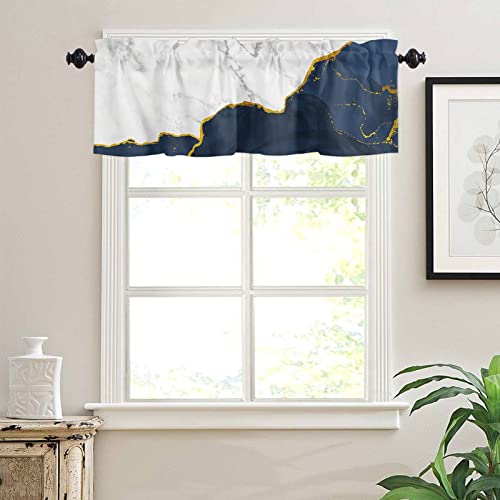 COLCE Valances for Windows Wild Marble Pattern Gold Navy White Ombre Curtain Valance for Kitchen Basement Window Curtain Decorative Rod Pocket Short Winow Valance Curtains 60" W x 18" L