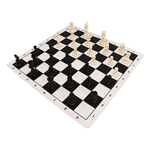 SPYMINNPOO Chess Set with Zipper Back Bag, Portable Faux Leather Black and White Checkerboard Set for Boys Girls