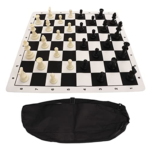 SPYMINNPOO Chess Set with Zipper Back Bag, Portable Faux Leather Black and White Checkerboard Set for Boys Girls