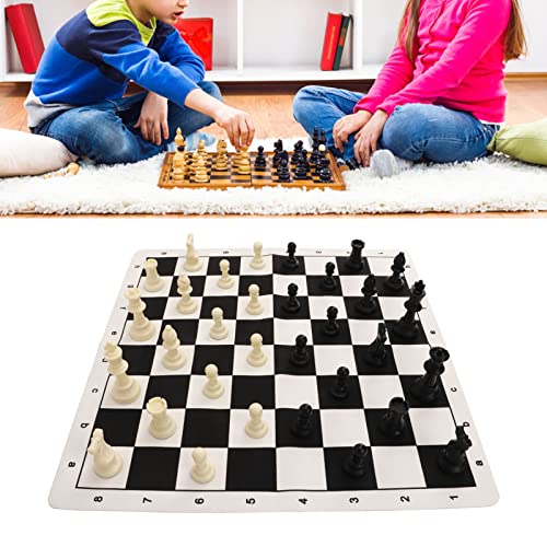 SPYMINNPOO Chess Set with Zipper Back Bag, Portable Faux Leather Black and White Checkerboard Set for Boys Girls