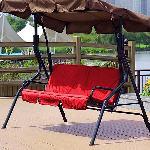 Zerone Swing Chair Cushion Cover, Garden Courtyard Outdoor Waterproof Polyester Taffeta 3 Seats Foldable Swing Chair Pad Hammock Seat Cushion Cover Gray, Black, Dark Blue, Red(Optional) (Red)