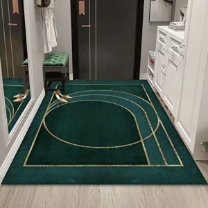 3d printed carpet abstract dark green gold geometric pattern machine washable rug,anti slip backing rugs,modern indoor plush carpet for home decor 8x10 feet / 240x300 cm