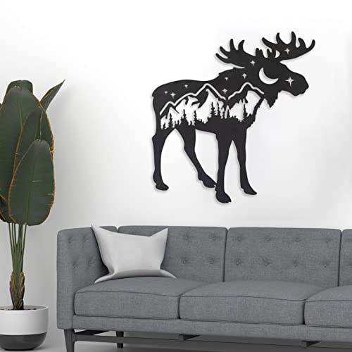 Fayholy Metal Moose Wall Art, Metal Wall Decor, Wall Hangings, Home Decoration, Moose Mountain Wall Art, Metal Deer Wall Art, Living Room Decor (Black, 26"x27" | 65x69 cm)