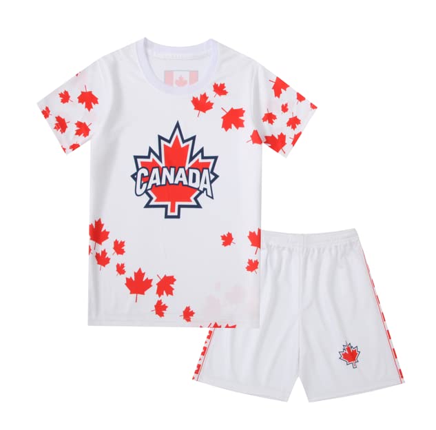 dreamecho Canada Sports Soccer Football Boys Kids Youth Jersey Shirt Kit Shorts Set (Age 8-10 Yr)