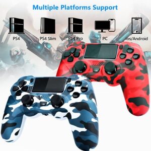 PGYFDAL 2 Pack Wireless Controller For PS4/Pro/PC, Gamepad with USB Cable/1000mAh Battery/Dual Vibration/6-Axis Motion Sensor/3.5mm Audio Jack/Multi Touch Pad/Share Button (Red and Blue)