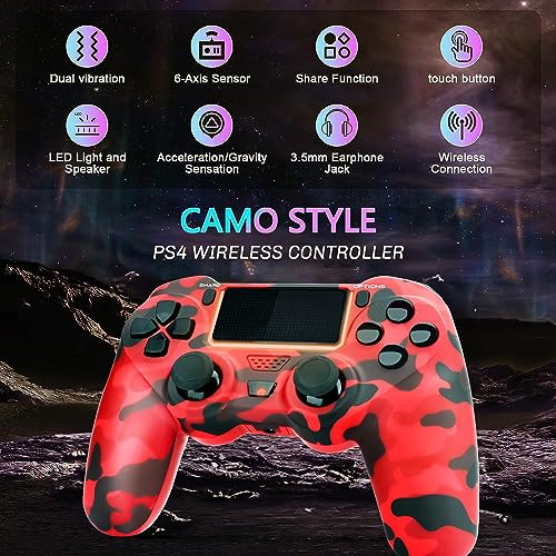 PGYFDAL 2 Pack Wireless Controller For PS4/Pro/PC, Gamepad with USB Cable/1000mAh Battery/Dual Vibration/6-Axis Motion Sensor/3.5mm Audio Jack/Multi Touch Pad/Share Button (Red and Blue)