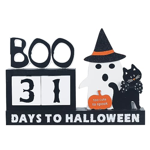 Halloween Decorations Indoor, DECSPAS Wooden Halloween Countdown Calendar Halloween Decor, Movable Numeral Block Ghost Cat Hocus Pocus Decorations, Boo DAYS TO HALLOWEEN Sign Gothic Decor for Home