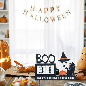 Halloween Decorations Indoor, DECSPAS Wooden Halloween Countdown Calendar Halloween Decor, Movable Numeral Block Ghost Cat Hocus Pocus Decorations, Boo DAYS TO HALLOWEEN Sign Gothic Decor for Home