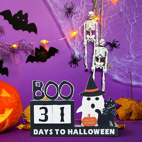 Halloween Decorations Indoor, DECSPAS Wooden Halloween Countdown Calendar Halloween Decor, Movable Numeral Block Ghost Cat Hocus Pocus Decorations, Boo DAYS TO HALLOWEEN Sign Gothic Decor for Home