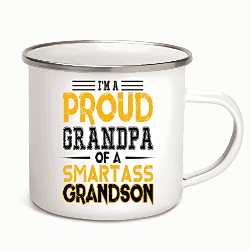 Fathers Day Gift for Proud Grandpa of Witty Smart Grandson 12oz Enamel Silver Mug