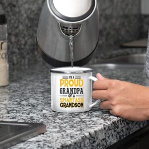 Fathers Day Gift for Proud Grandpa of Witty Smart Grandson 12oz Enamel Silver Mug