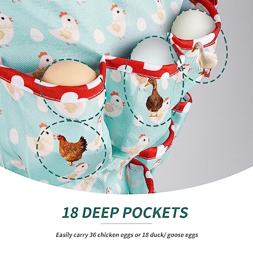 Harfesto Egg Apron for Fresh Eggs, 18 Deep Pockets Egg Collecting Apron for Women, Egg Gathering Apron for Chicken Duck Goose Quail Eggs, Adult