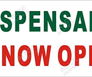 22" X 44" DISPENSARY NOW OPEN Vinyl Banner Sign (Design #1), Existing Text Change Available (Optional)