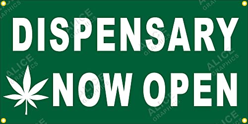 22" X 44" DISPENSARY NOW OPEN Vinyl Banner Sign (Design #3), Existing Text Change Available (Optional)