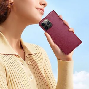 DJBull 2-in-1 Detachable for iPhone 13 Pro Max Wallet case with Credit Card Holder【RFID Blocking】,Flip Folio Book PU Leather Protective Cover Women Men for Apple 13ProMax Phone case Wine Red