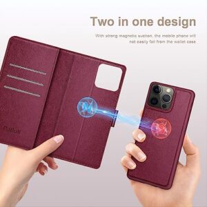 DJBull 2-in-1 Detachable for iPhone 13 Pro Max Wallet case with Credit Card Holder【RFID Blocking】,Flip Folio Book PU Leather Protective Cover Women Men for Apple 13ProMax Phone case Wine Red