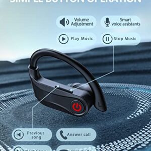 Wireless Earbuds Bluetooth 5.3 Sport True Wireless Earbuds with Microphone, Over-Ear Stereo Bass Ear Buds with Earhooks,Ear Phone Wireless Earbuds,LED Battery Display for Sports/Workout/Gym Black