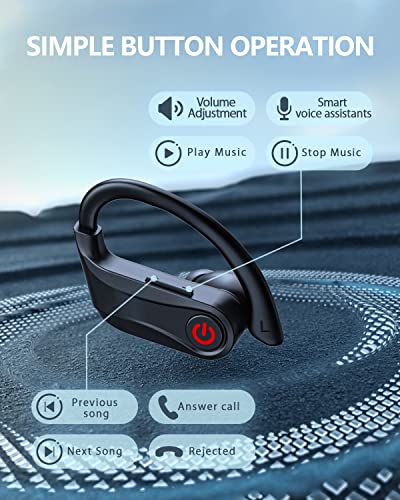 Wireless Earbuds Bluetooth 5.3 Sport True Wireless Earbuds with Microphone, Over-Ear Stereo Bass Ear Buds with Earhooks,Ear Phone Wireless Earbuds,LED Battery Display for Sports/Workout/Gym Black