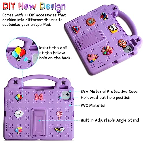 for iPad Air 5th/4th Generation Case,iPad 10th Generation Case 10.9'', iPad Pro 11 Inch Case 2022 2021 2020 with Straps Stand Handle Pencil Holder DIY Accessories,EVA Shockproof Cover for Kids-Purple