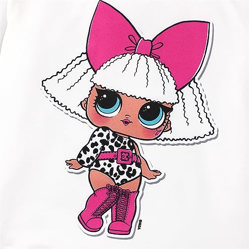 L.O.L. Surprise! Toddler Girl 2pcs Character Print Long-sleeve One-Shoulder Top and Leopard Pattern Pink Mesh Skirt Set Rose-3 5-6 Years