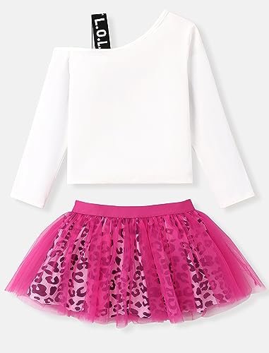 L.O.L. Surprise! Toddler Girl 2pcs Character Print Long-sleeve One-Shoulder Top and Leopard Pattern Pink Mesh Skirt Set Rose-3 5-6 Years