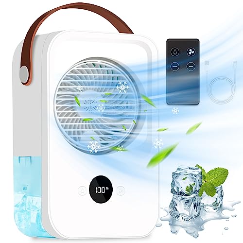 Evaporative Portable Air Conditioner with Touch Screen Remote Control, 650ML Water Tank, Display Prower Air Cooler Conditioner, 4 Speeds Quiet Portable Air Conditioners for Car, Bedroom, Living Room