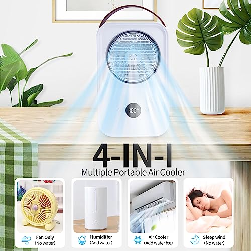 Evaporative Portable Air Conditioner with Touch Screen Remote Control, 650ML Water Tank, Display Prower Air Cooler Conditioner, 4 Speeds Quiet Portable Air Conditioners for Car, Bedroom, Living Room